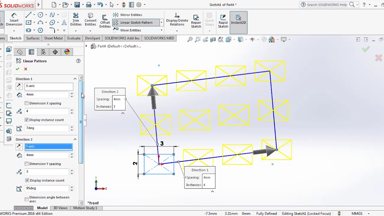 SolidWorks Tutorial - Linear Sketch Pattern/Circular Sketch Pattern