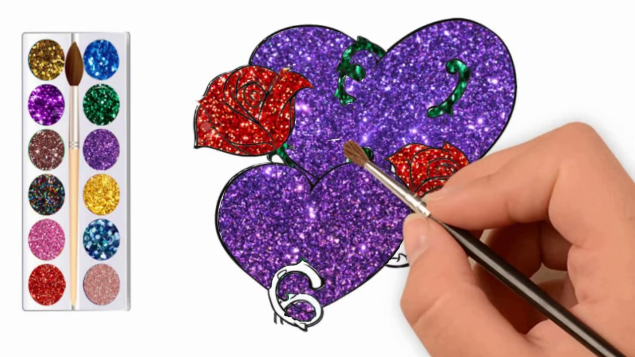 Glitter Heart Rose Coloring Step by Step | How to Draw Heart Rose Coloring Pages for Kids