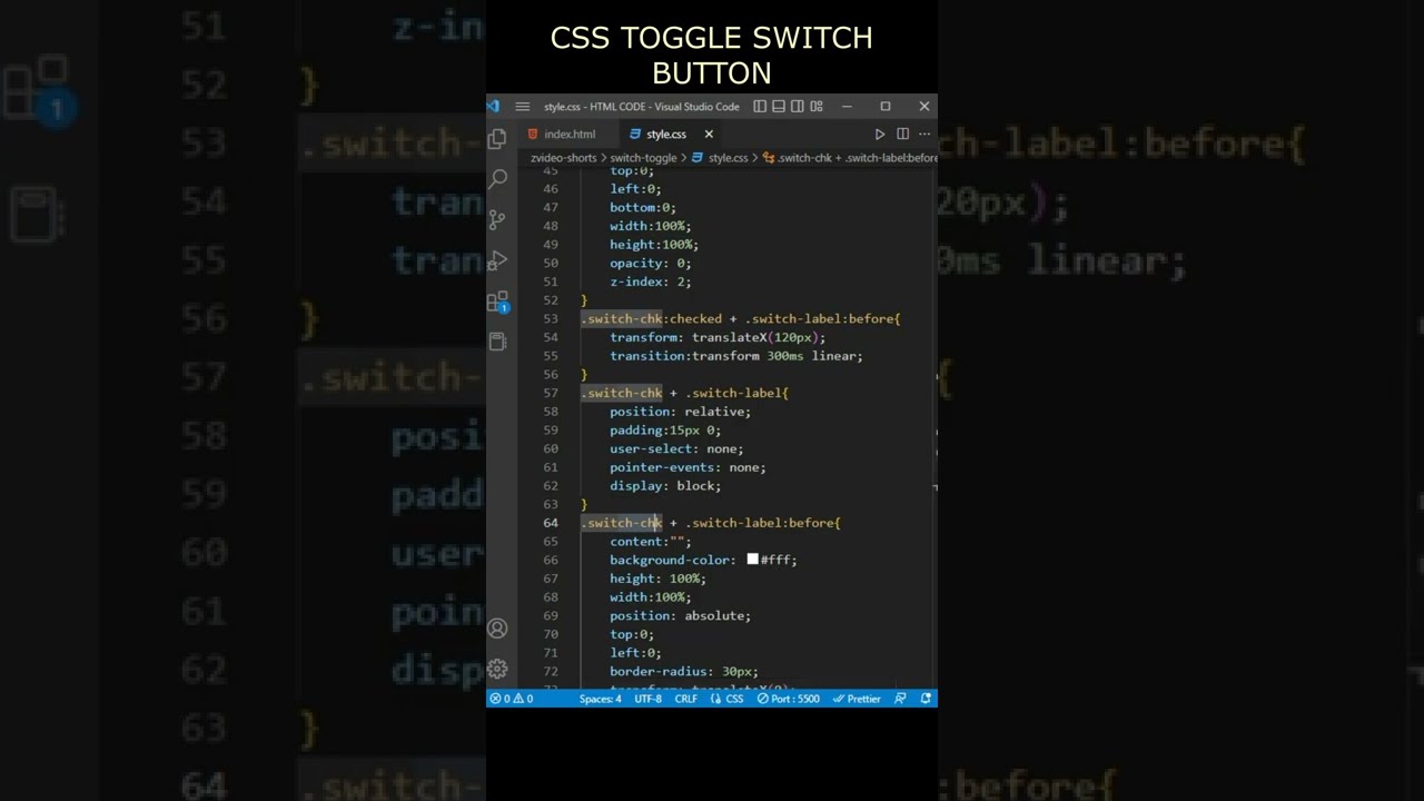 CSS TOGGLE SWITCH BUTTON | #shorts #css  #html