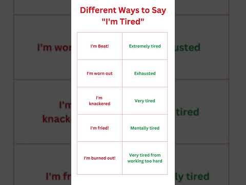 Different Ways to Say "I'm Tired". Learn English Vocabulary. Synonyms