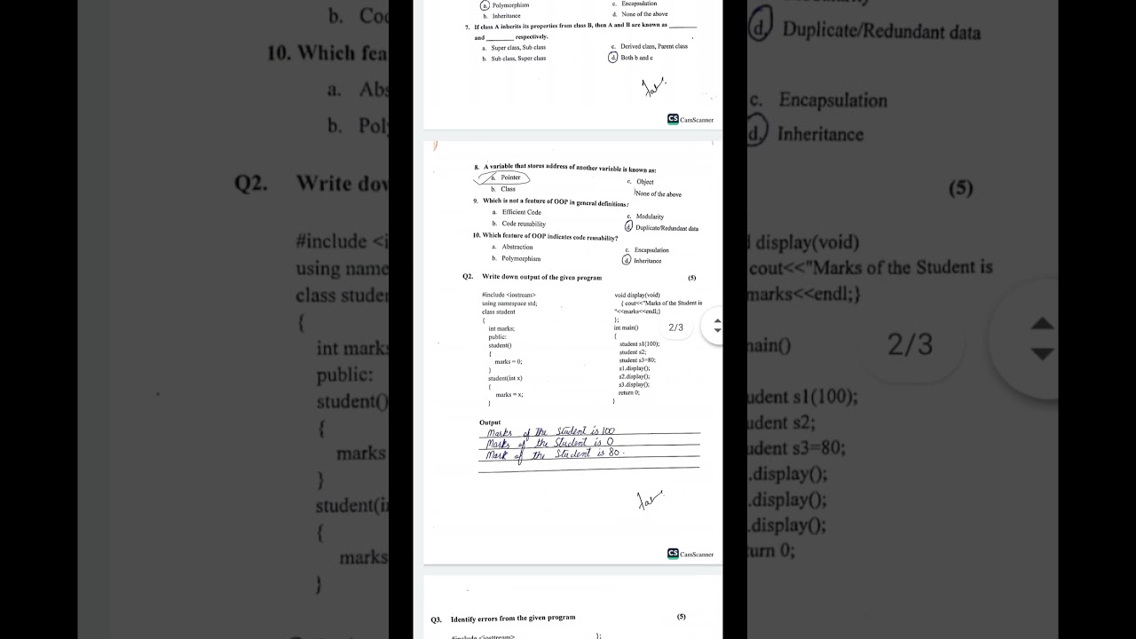Object Oriented Programming LCWU 2023 Past Paper Objective Solutions