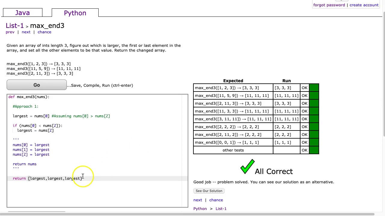 Codingbat - max_end3 (Python)