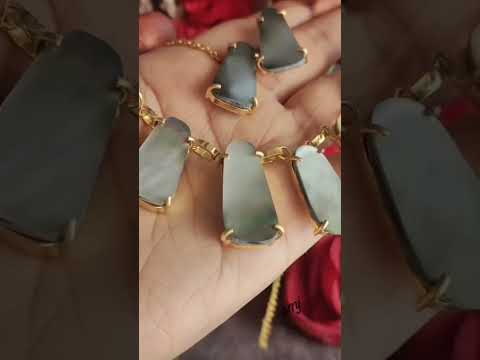 Beautiful brass based Abalone stone statement necklace set with long abalone stones ..Smj02366