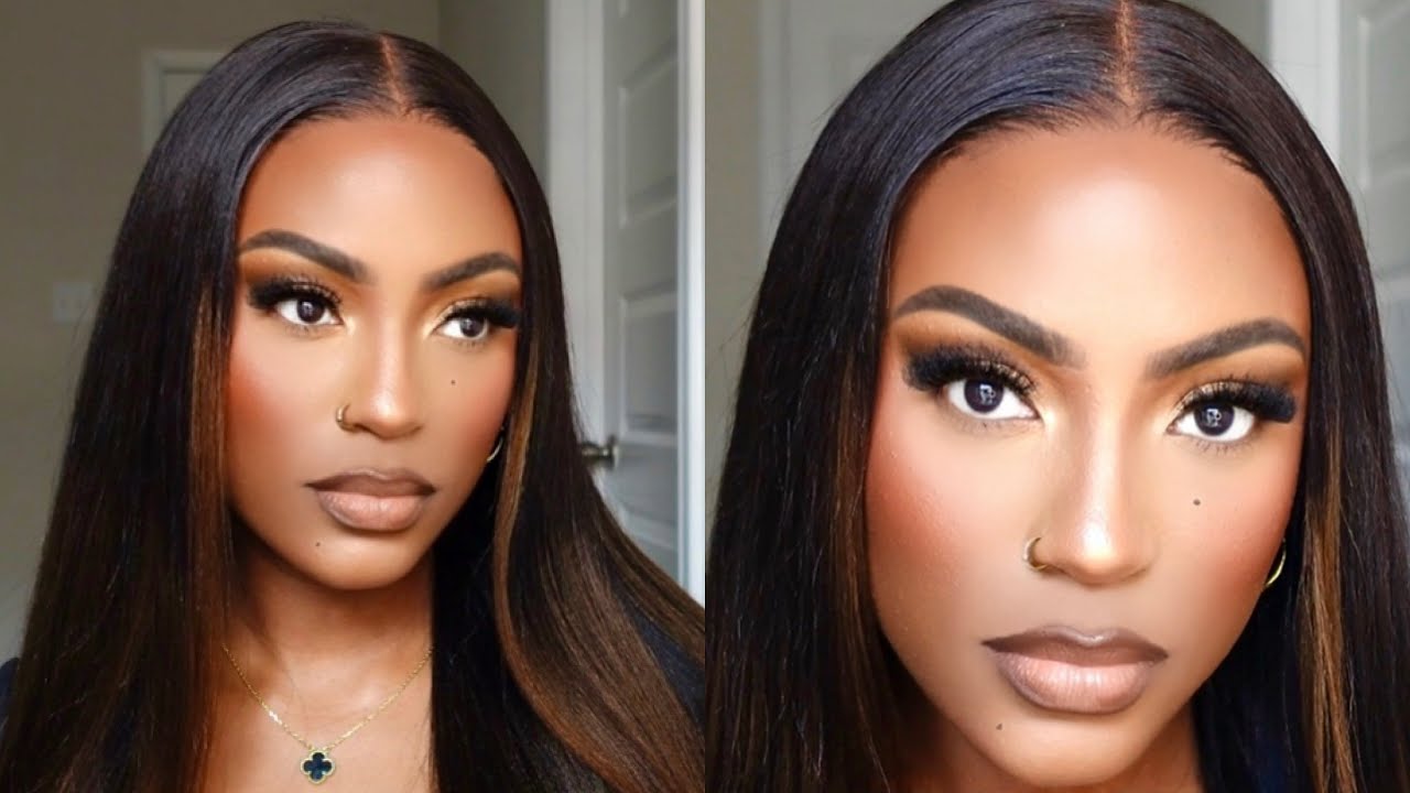 START TO FINISH FULL GLAM MAKEUP TUTORIAL || GLOWY GOLD SOFT GLAM #darkskin #brownskin