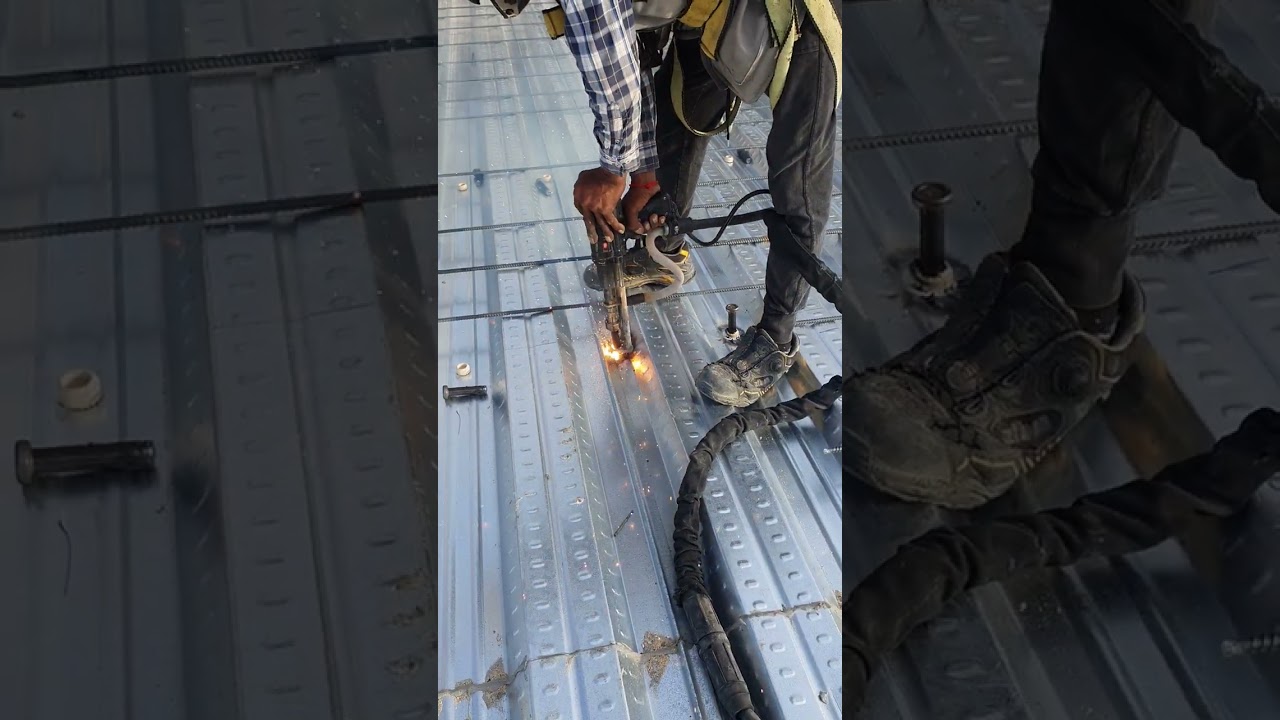 Shear Stud welding, decking Slab #construction #work #shorts