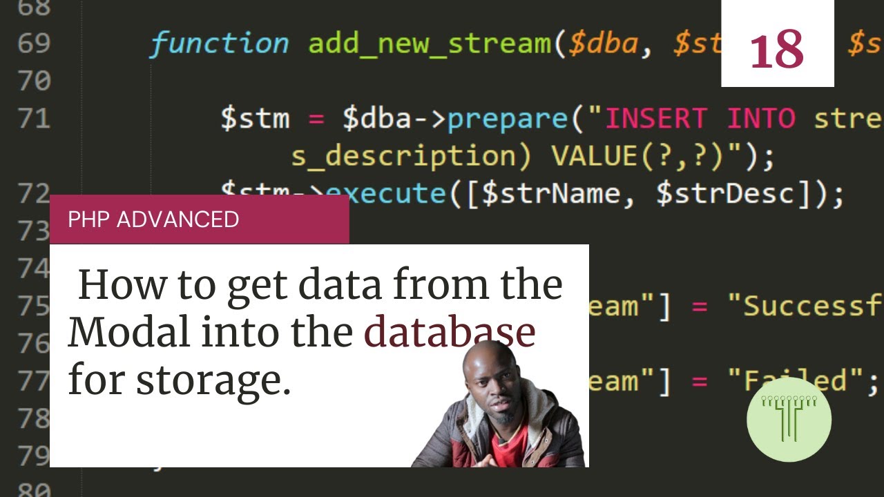 18. How to get data from the Modal into the database for storage.