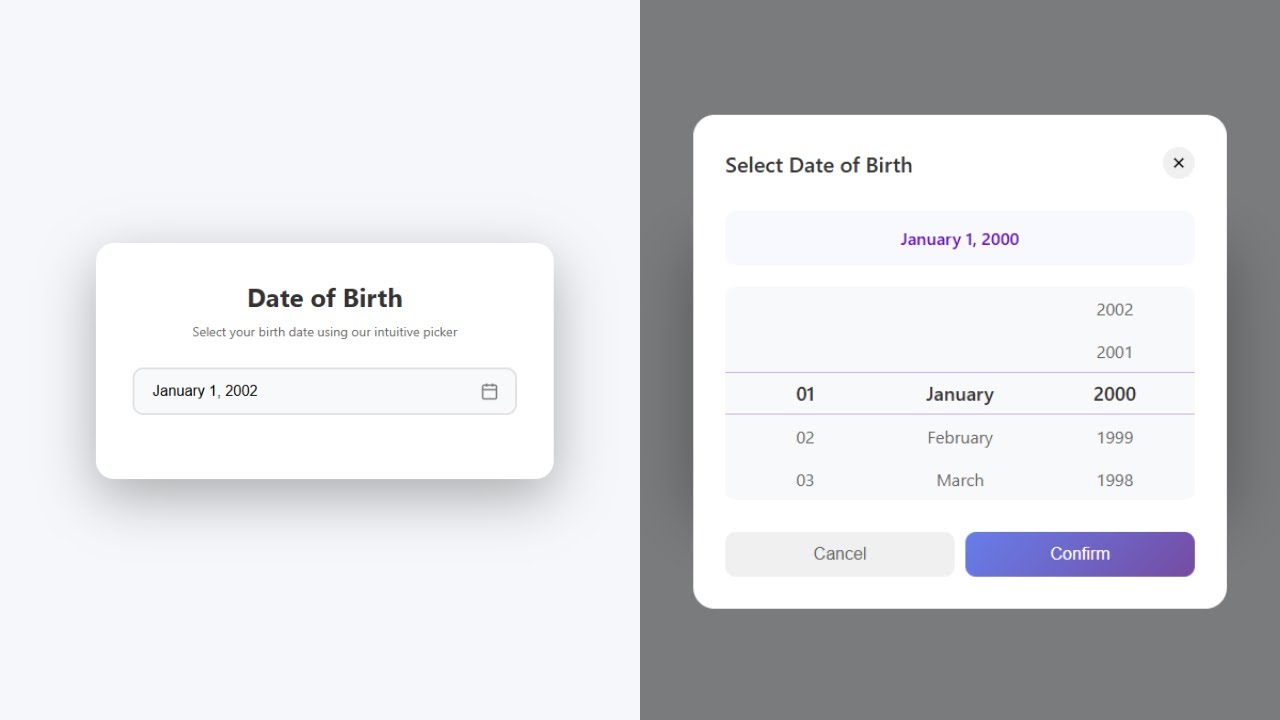 📅 Build a Custom Scrollable Date Picker with HTML, CSS & JavaScript - iOS Style Wheel Interface