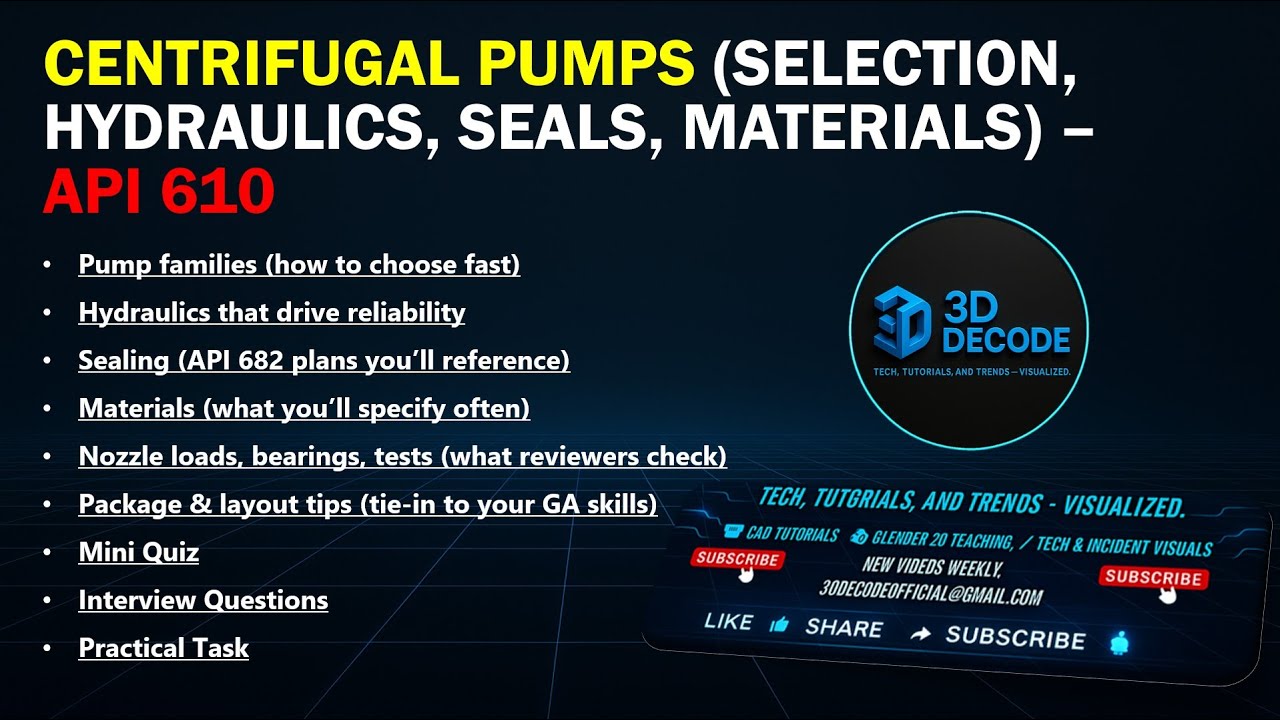 Centrifugal Pumps – API 610 | Selection, Hydraulics, Seals & Materials Explained | 3D DECODE