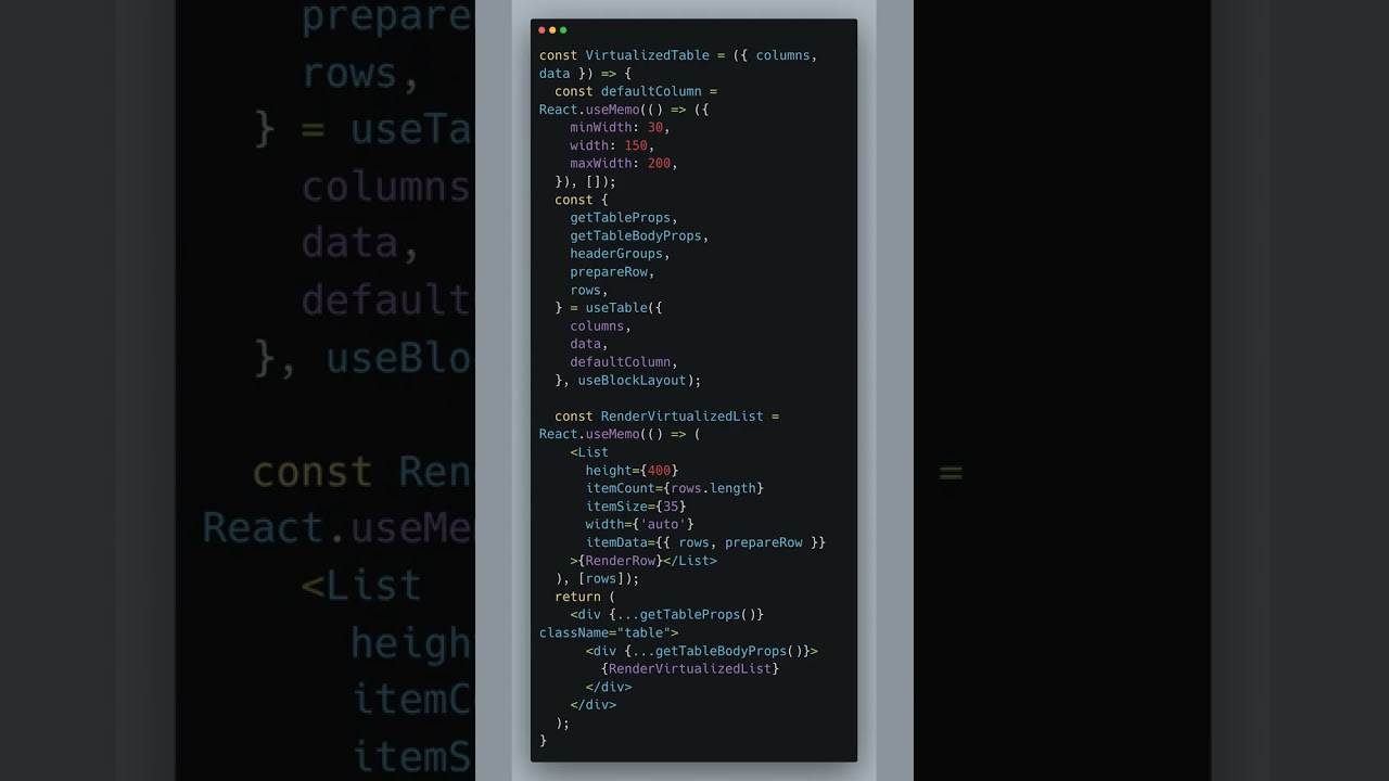 Supercharge React Tables with Virtualization #React
