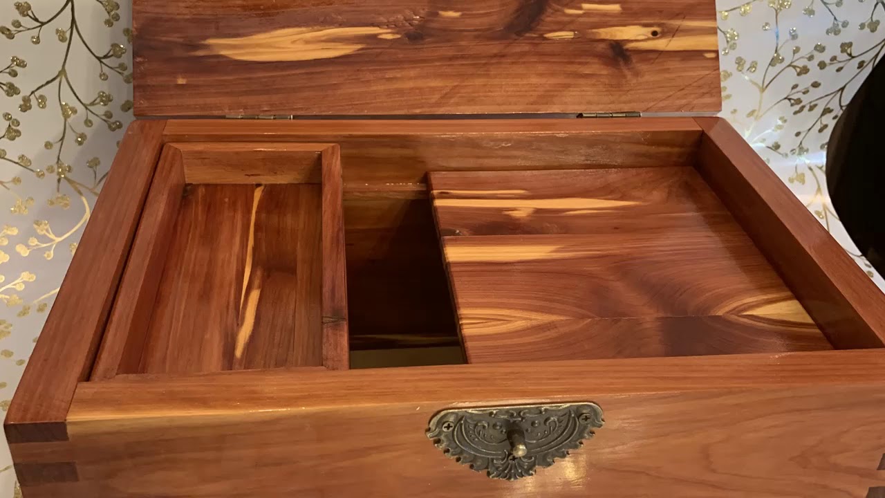 I made a beautiful fancy Cedar keepsake box with a small shelve and storage trays