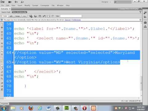 States Dropdown Menu Function in PHP