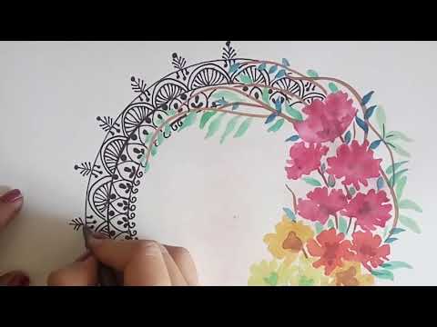 Mandala Art | How to draw mandala art for beginners | Flower border drawing | watercolor painting