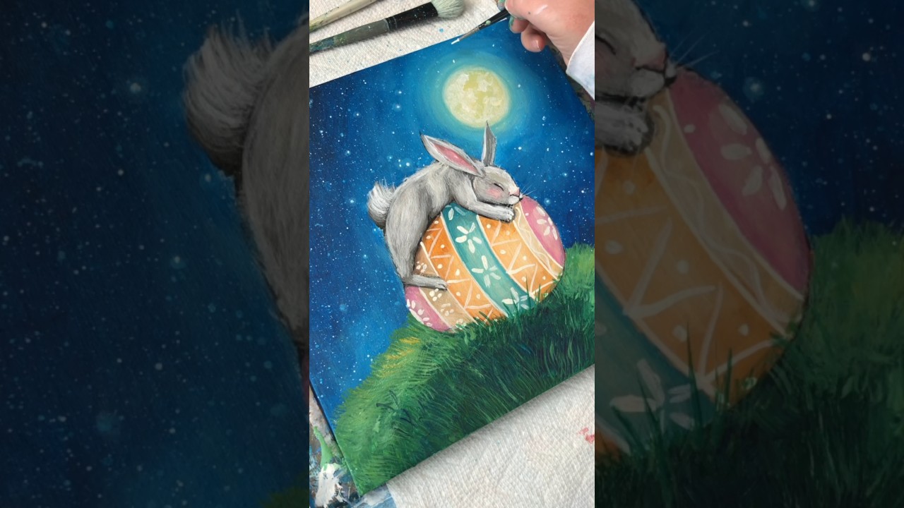 Paint a Sleepy Easter Bunny in Acrylic🎨 #acrylicpaintng #paintingtutorial #painting #bunny #rabbit