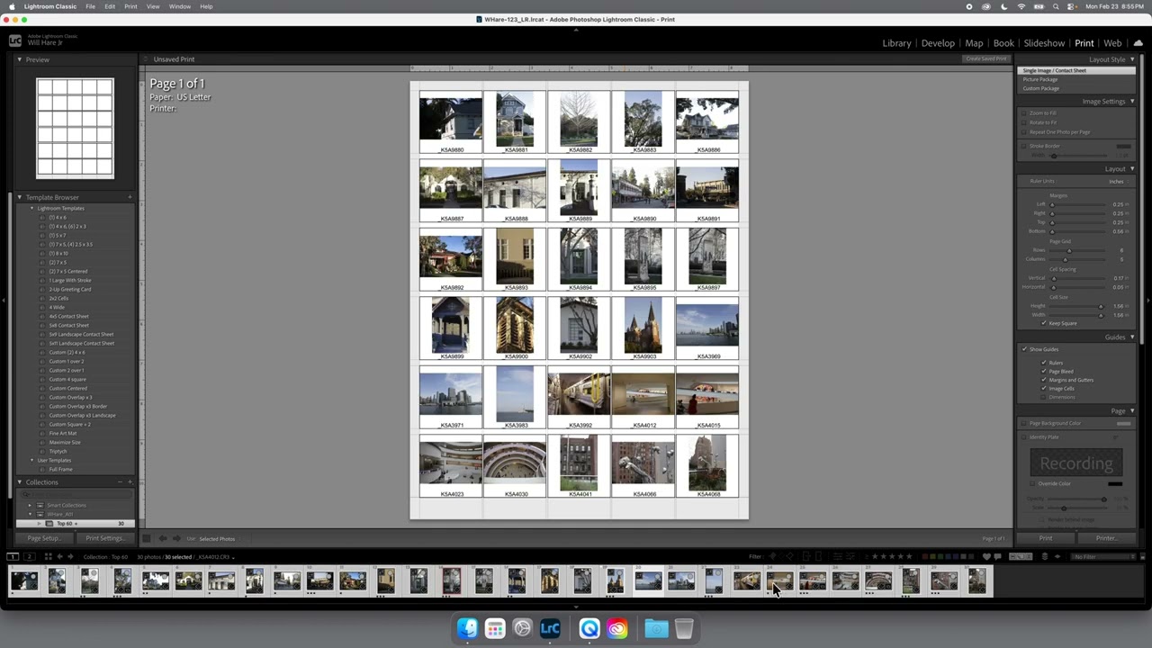 Lightroom Classic Contact Sheet, User Templates, and Print Files