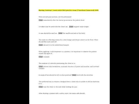 Nursing Assistant Nurse Aide Cna Practice Exam 2 Most Recent With 100 Scores
