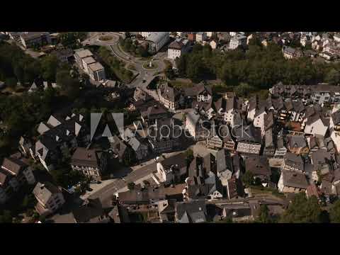 Aerial View of old houses in Dillenburg, Hessen, Germany. Sunset shot of old Tower - Stock Footage