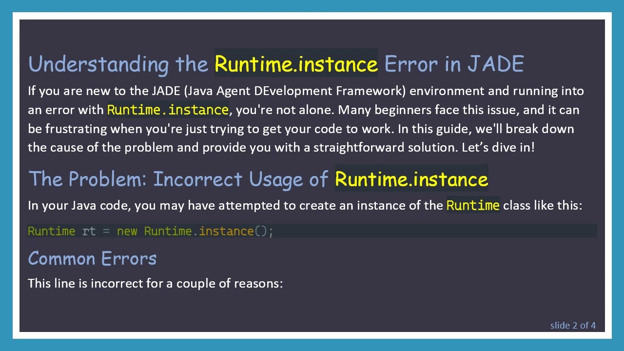 Solving the Runtime.instance Error in JADE