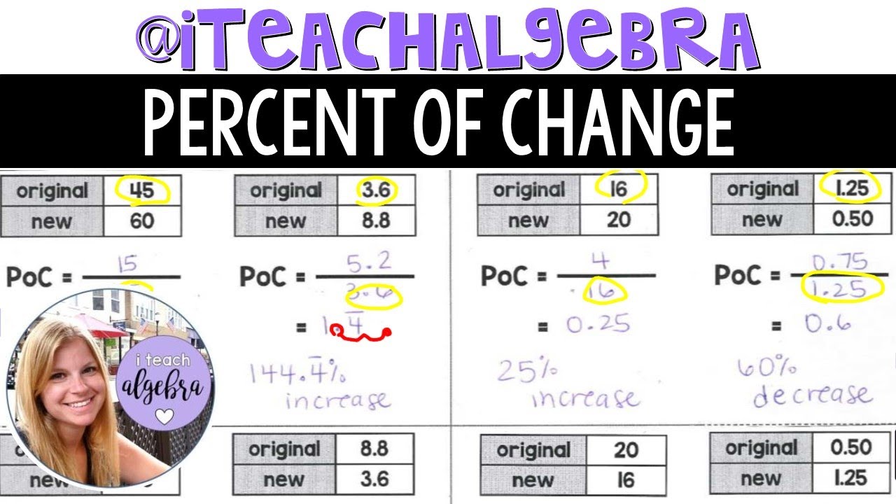 Algebra 1 - Percent of Change (increase and decrease)