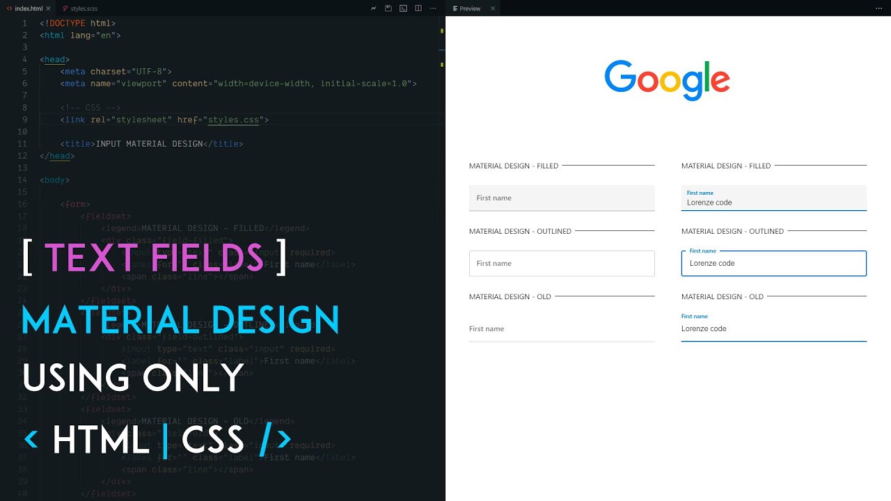 TEXT FIELDS - Google MATERIAL DESIGN Using Only HTML | CSS