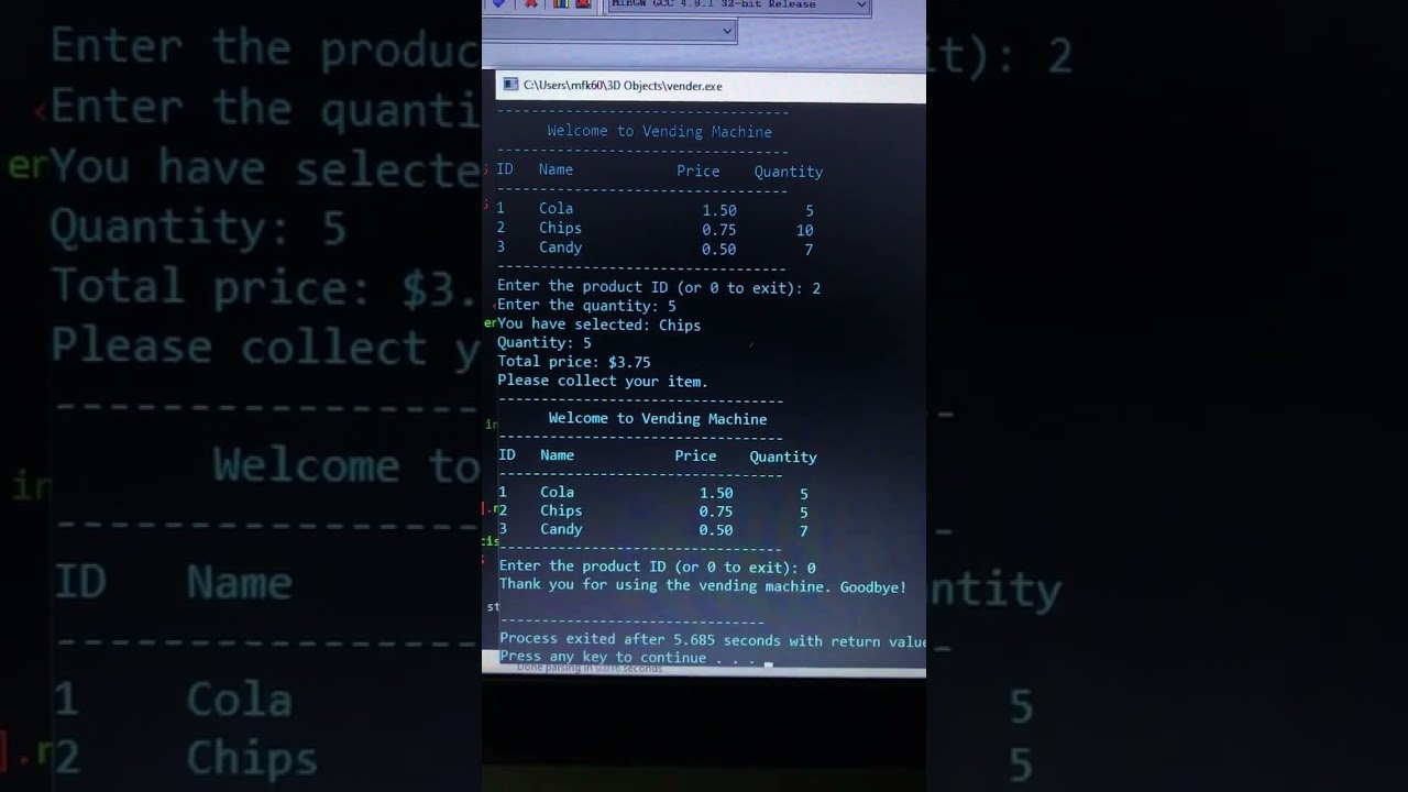 vending machine c++ #coding #cpp #code #codemasters #codinglife #codingninja #coderstokyo #coders