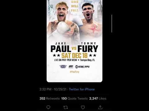 Jake Paul announces fight With Tommy Fury on Twitter for December 18th!!