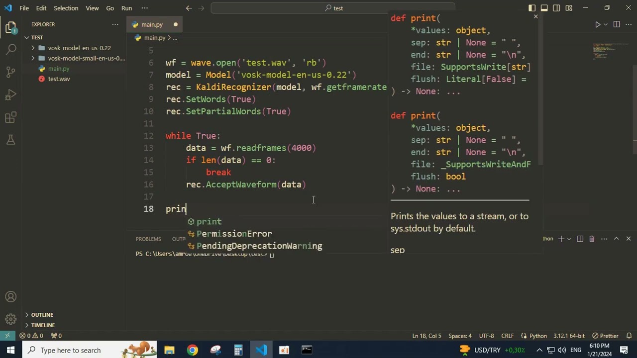 Transcribing Audio in Python Using Vosk Offline and without any api key