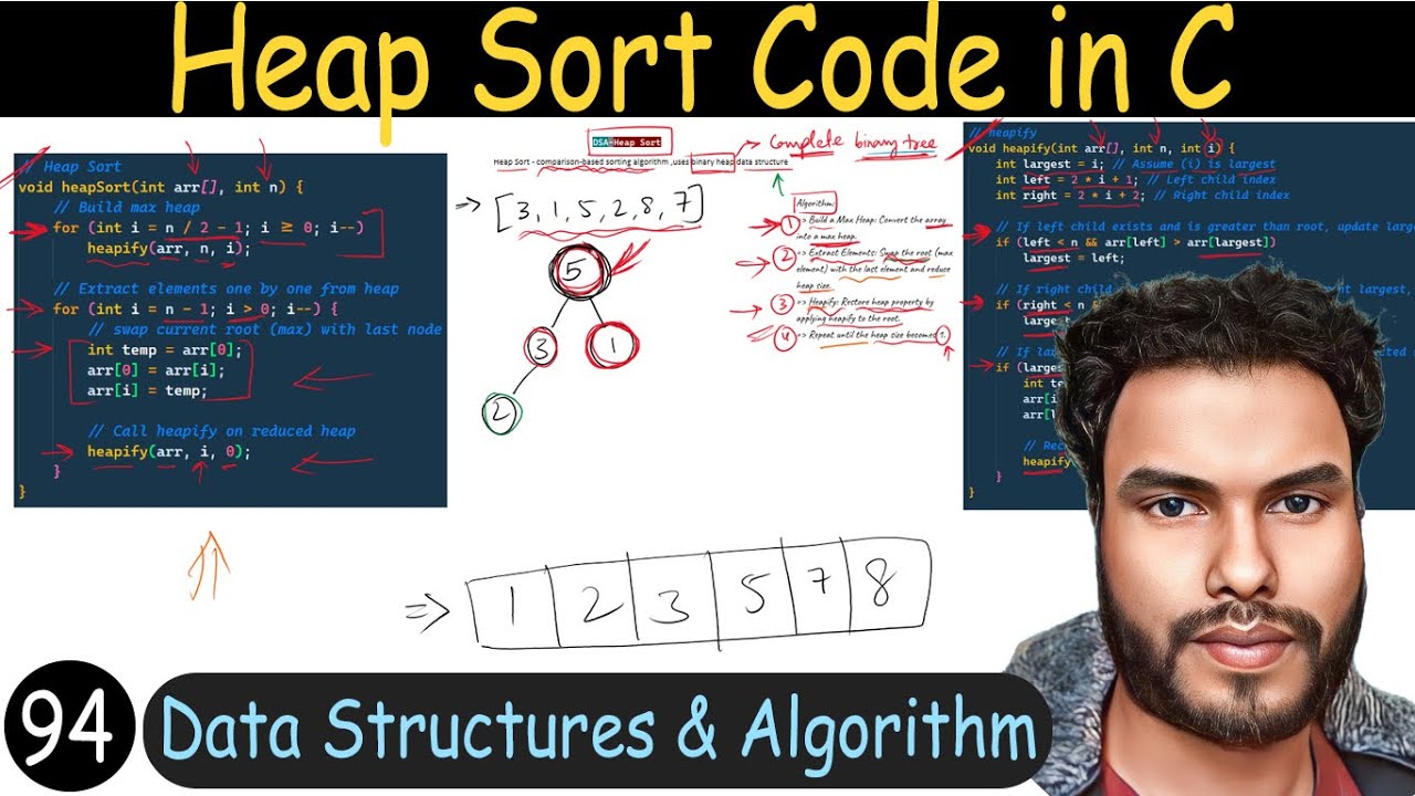 94 - Heap Sort Code in C - Working Explained