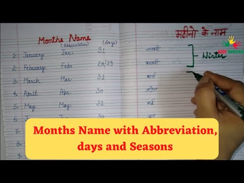 Months name with Abbreviation(Short Name), Days and Seasons in month |Months Spelling| Mahino k naam