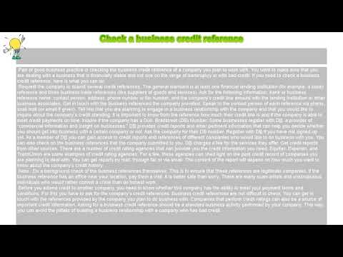 How to : Check a business credit reference