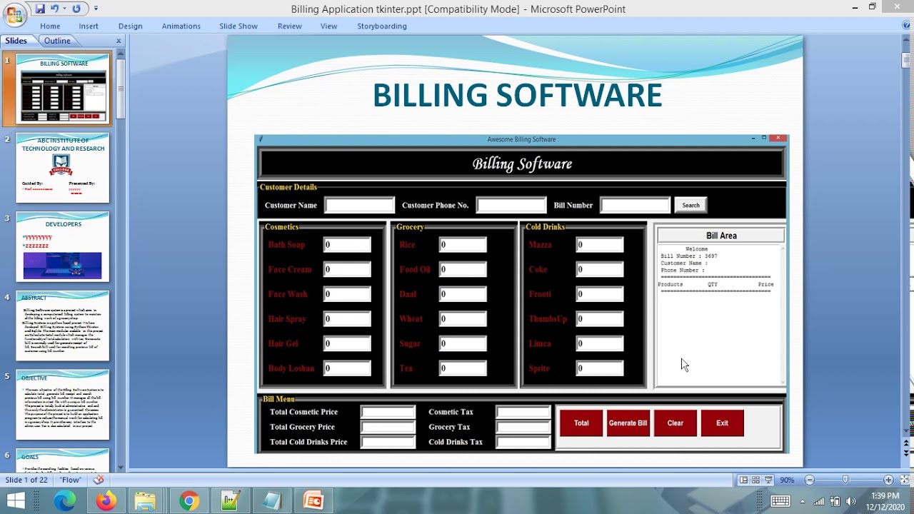 PPT - Billing Application Project PPT || Python Tkinter