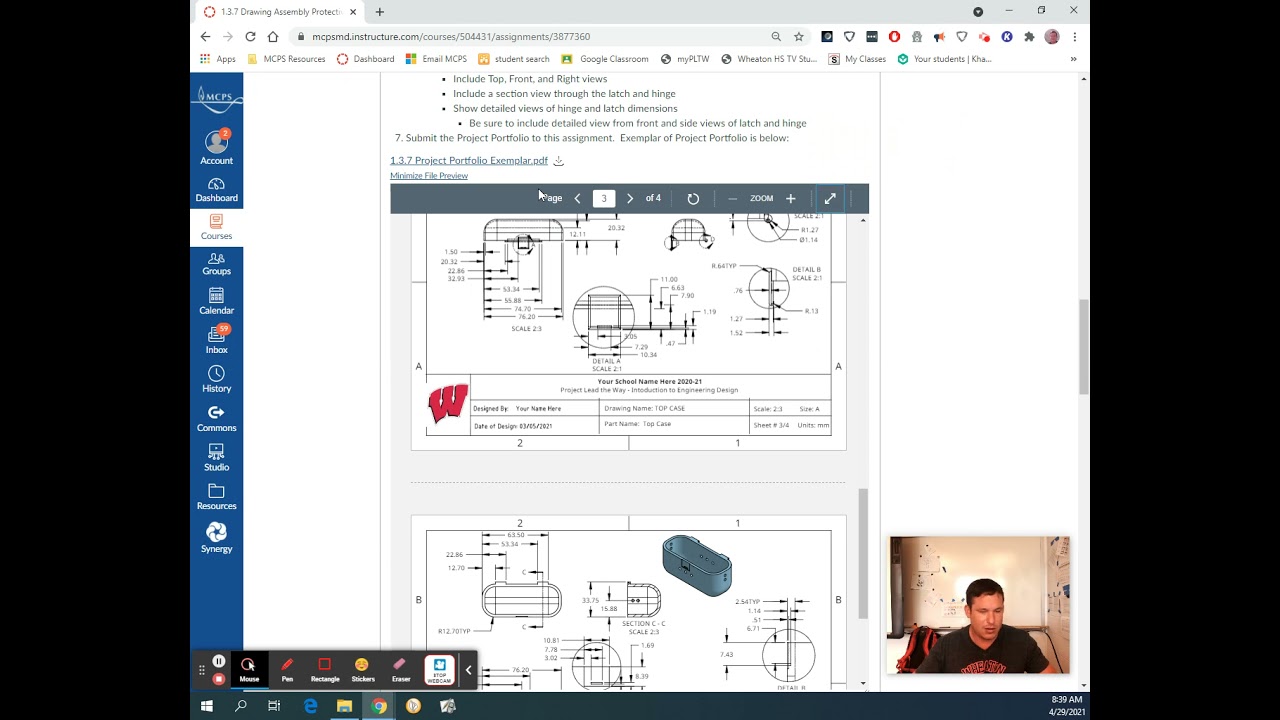 PLTW IED 1.3.7 Basic Protective Case Portfolio: portfolio introduction and Closed Assembly Drawing