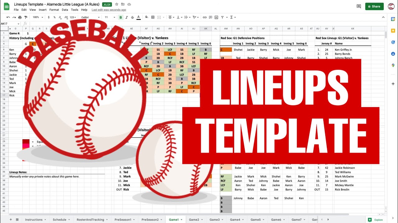 HOW TO Manage a Youth Baseball Lineup (FREE Spreadsheet Template)