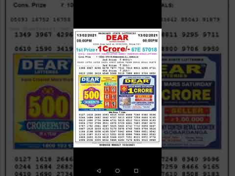 Nagaland Dear lottery live draw Result chart 13 February 2021@ 8PM| Watch more Subscribe & like me!