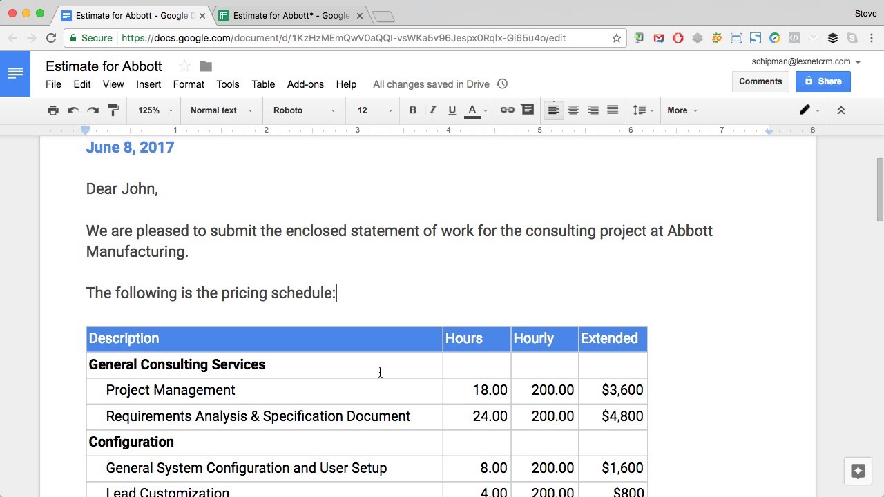 Google Docs: Create Proposals With Embedded Google Sheets Pricing Tables