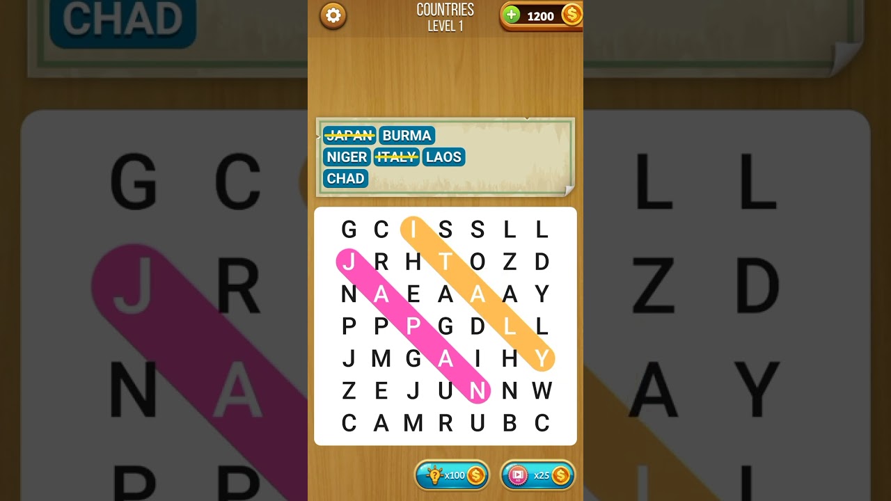 Word Search - Crossword Puzzle - Countries Category!