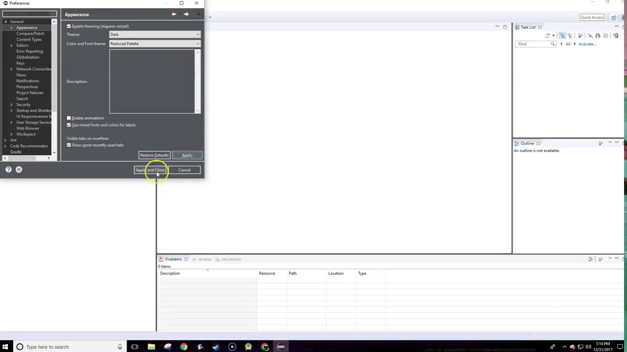Dark Theme Eclipse Oxygen (less than minute)