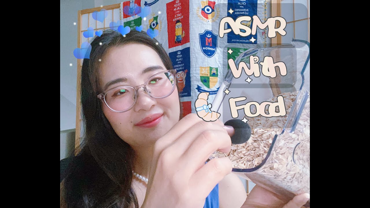 mini mic ASMR - assorted food trigger (brain melting, tapping, soft spoken, eating) ft. rain sound