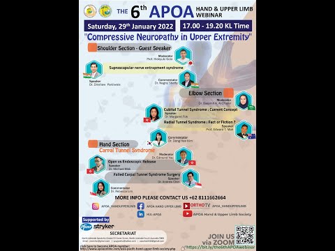 The 6th APOA HAND AND UPPER LIMB WEBINAR: Topic: “Compressive Neuropathy in Upper Extremity”