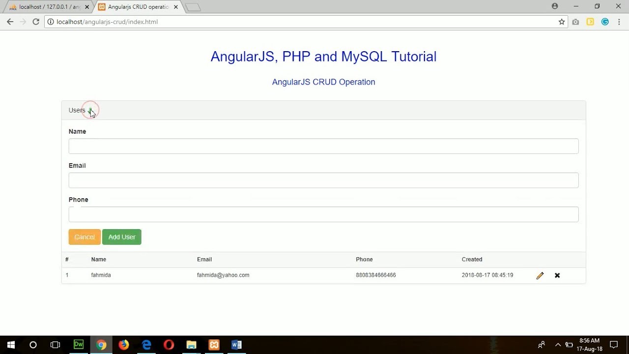 Create AngularJS CRUD operation using PHP and MySQL