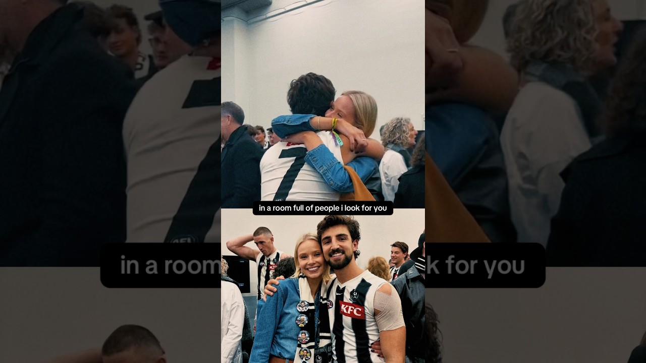 in a room full of people josh daicos looks for annalise 🥹 #collingwood #collingwoodfc #magpies #afl