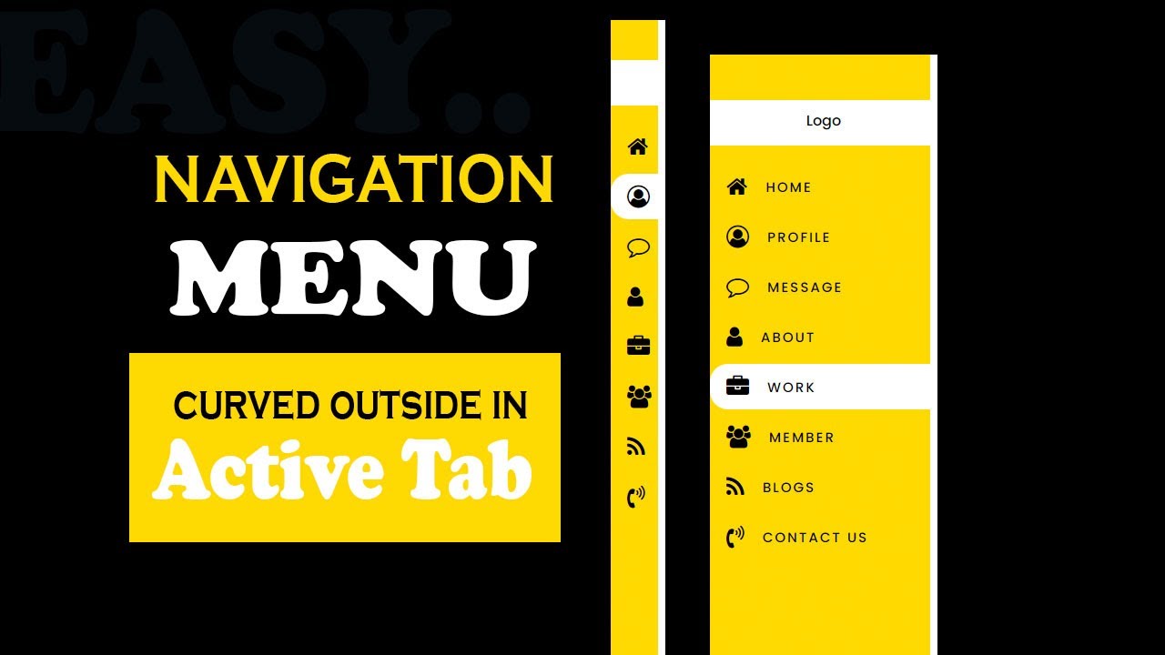 navigation menu using html css & javascript | curved outside in active tab