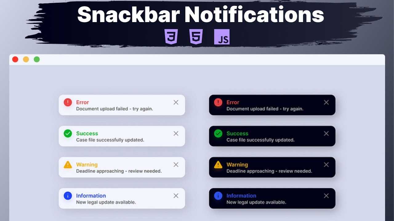 Build a Snackbar/Toast Notifications | Html Css Javascript | Beginner Tutorial