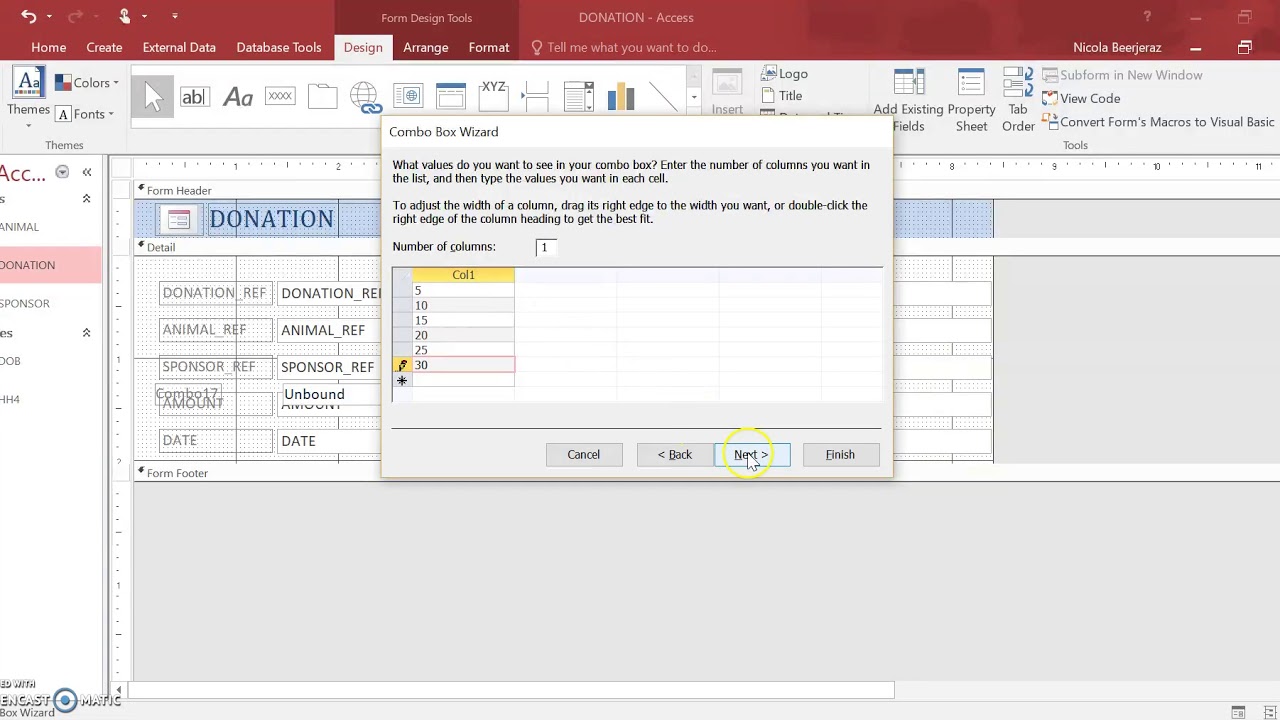 Creating a form and adding combo boxes