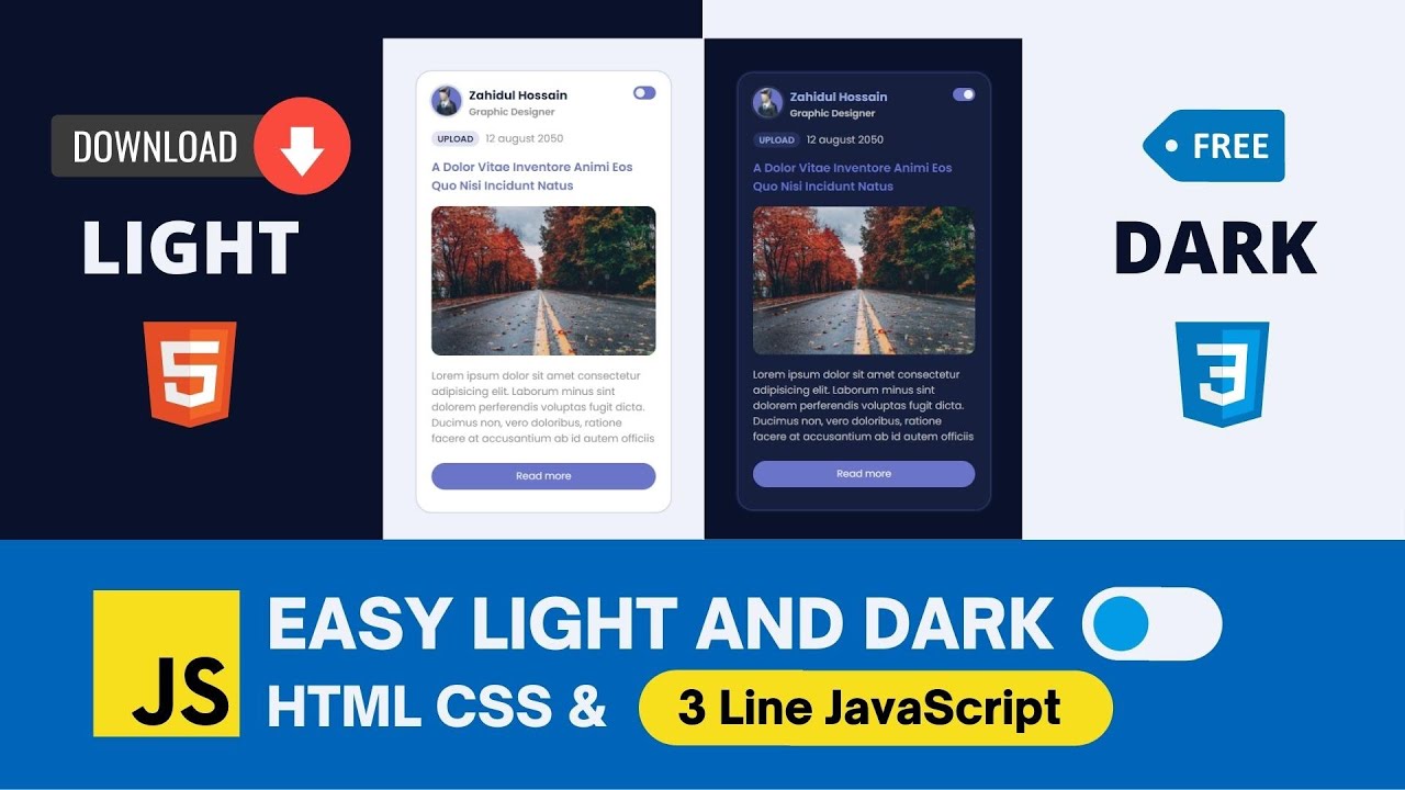 How To Create Dark and Light Theme UI using HTML, CSS & 3 line JavaScript