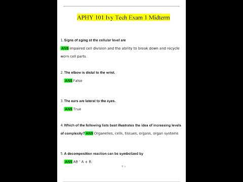 Ivy Tech Anatomy and Physiology 101 Exam 1 Midterm Questions and Answers 2024 2025 100% Verified