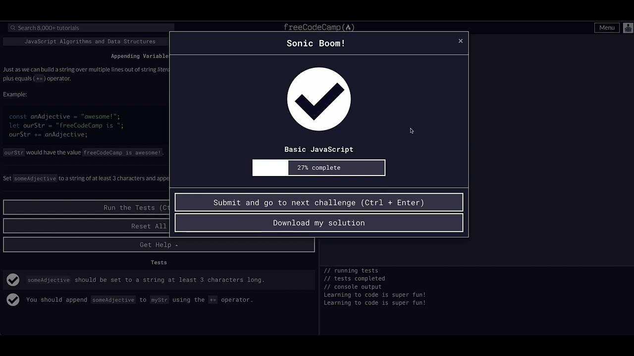 Appending Variables to Strings - Free Code Camp Help - Basic Javascript - Algorithms & Data Structs