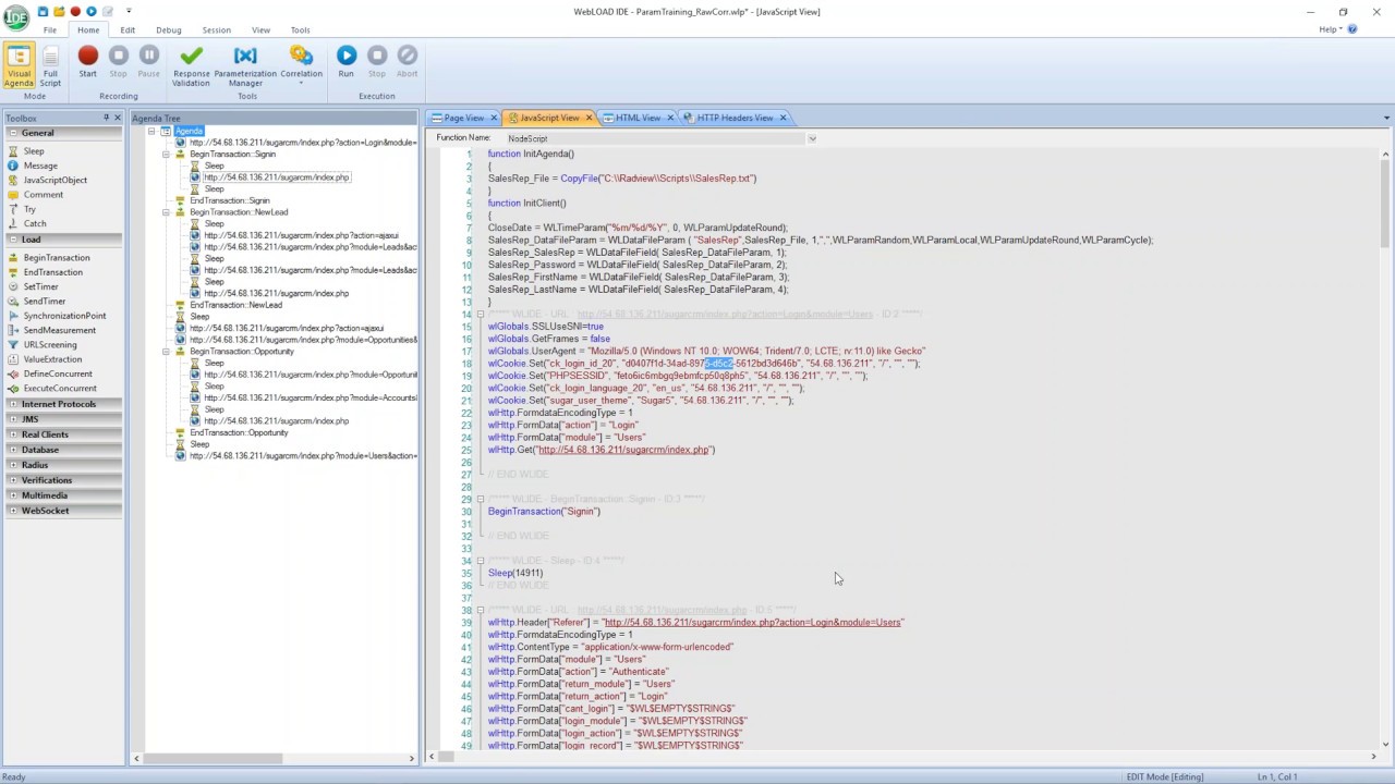 WebLOAD - Using Parameterization Manager