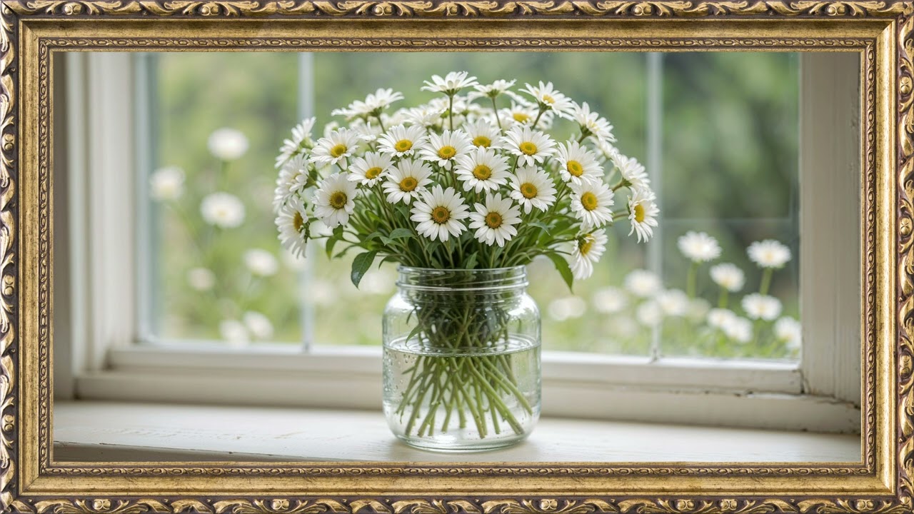 Daisy Flowers Framed Painting | TV Art Screensaver | 8 Hours | TV Wallpaper | 4K