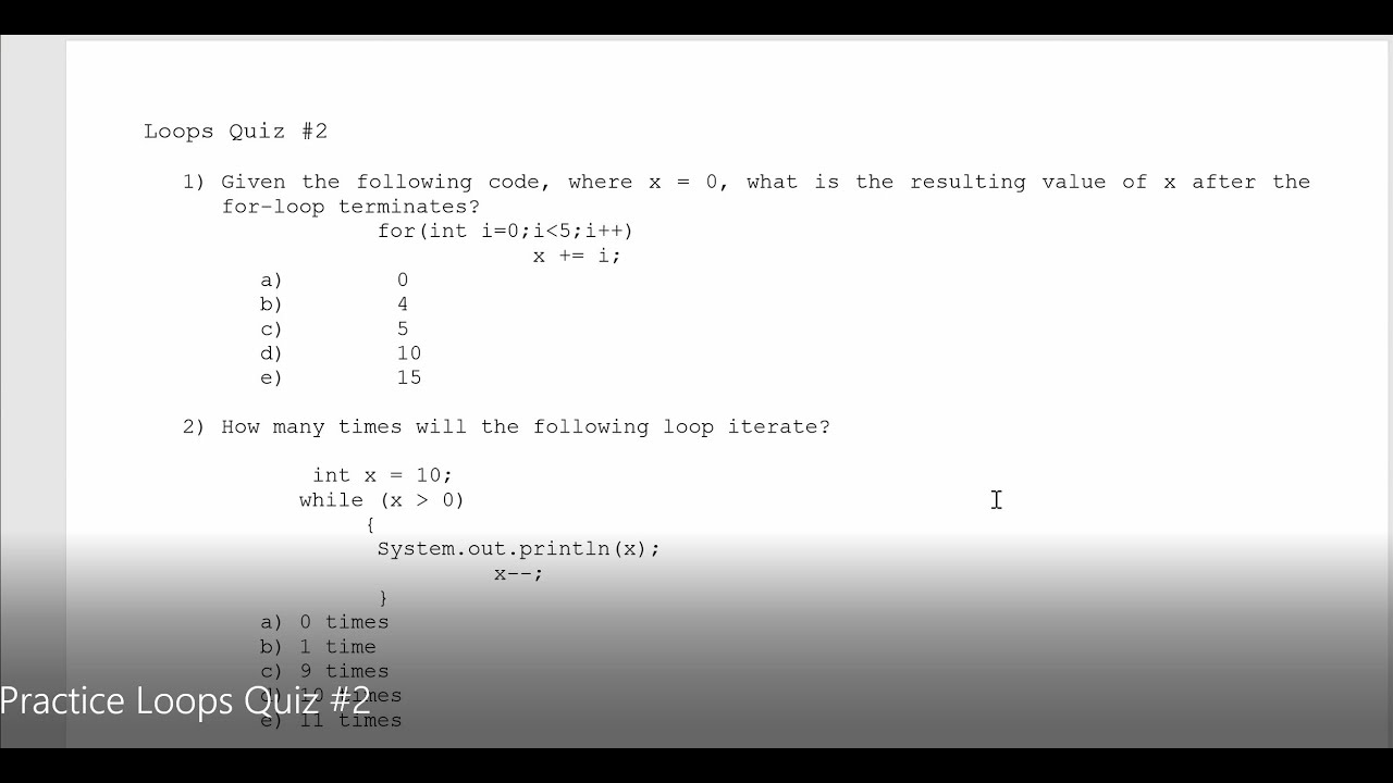 JAVA - Lesson #67 - Practice Loops Quiz #2