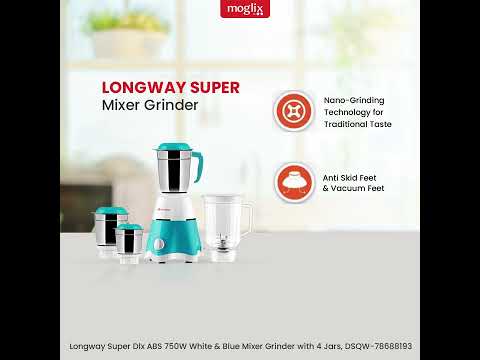 Buy Longway Super Dlx ABS 750W White & Blue Mixer Grinder with 4 Jars ...
